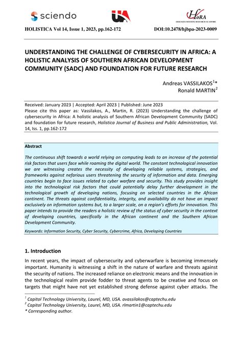 Pdf Understanding The Challenge Of Cybersecurity In Africa A