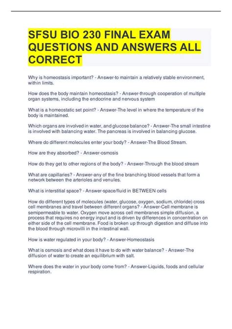 Sfsu Bio 230 Final Exam Questions And Answers All Correct Sfsu Bio