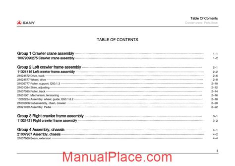 Sany Scc500e R1 Crawler Crane Assembly Part Book Service Manual
