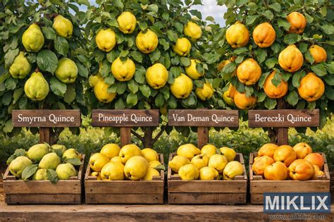 Image Side By Side Comparison Of Four Quince Varieties In A Sunny