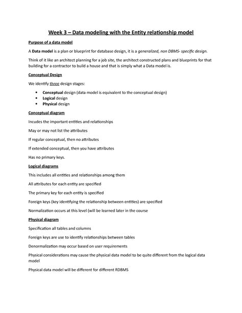 Week 3 Data Modelng With Entity Relationship Model Week 3 Data