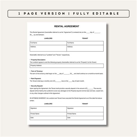 Rental Agreement Templates Simple Editable Rental Agreements Form