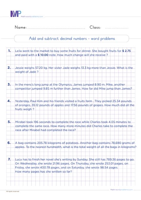 Add And Subtract Decimals Worksheets Grade 6