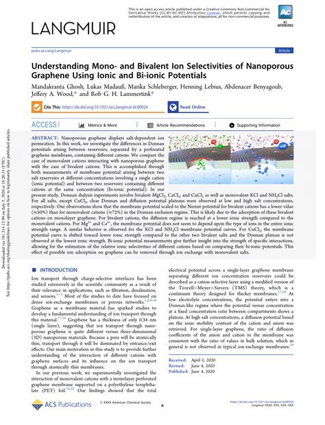 Pdf Understanding Mono And Bivalent Ion Selectivity Of Nanoporous Graphene Using Ionic And Bi