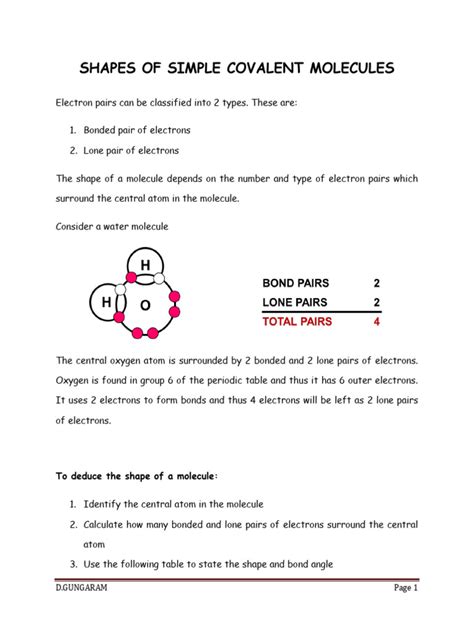 Shapes Of Simple Covalent Molecules Pdf Chemical Bond Covalent Bond