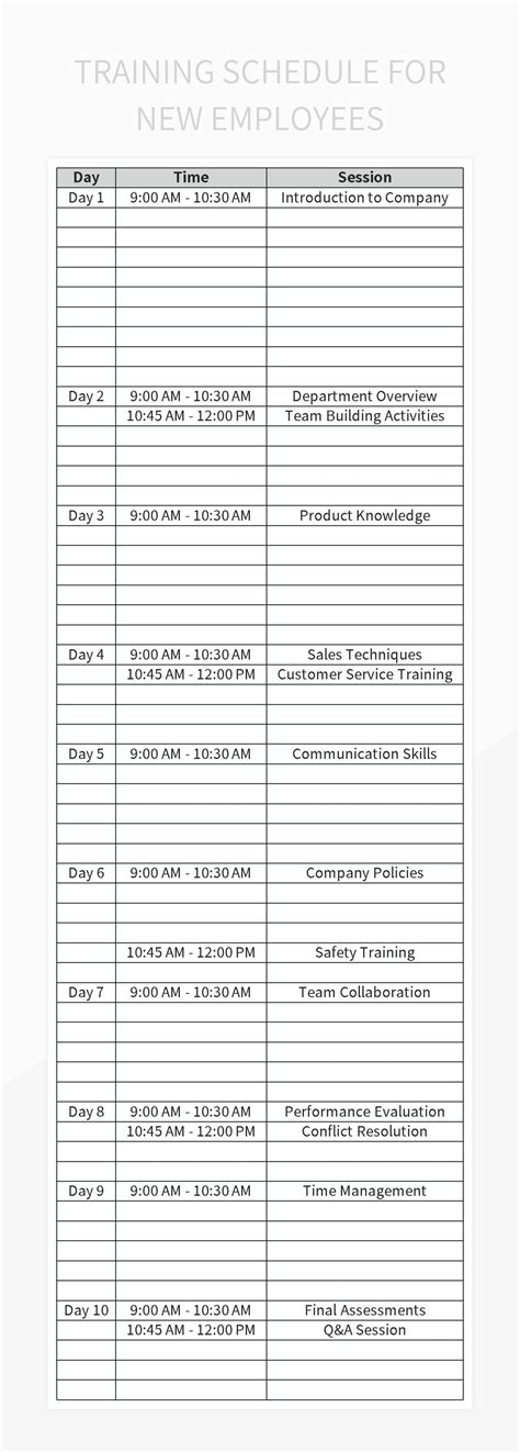 New Employee Training Schedule Ensuring A Smooth Transition Into The