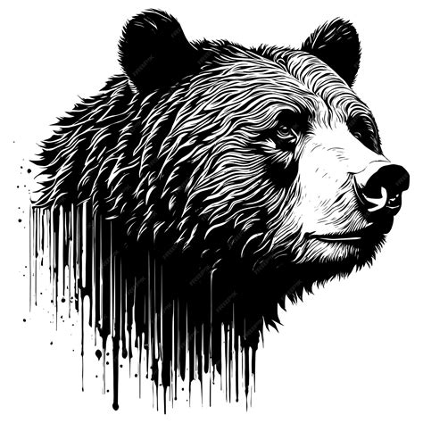 Artistic Bear Illustration Black And White Vector With Dripping Effect