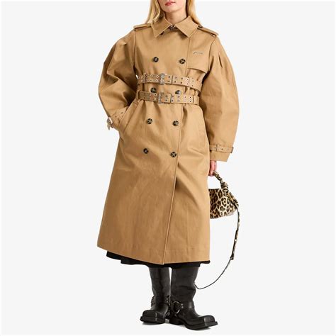 Ganni Womens Bonded Trench Coat In Tigers Eye Ganni