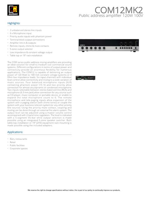 Audac Com12mk2 Download Free Pdf Microphone Amplifier