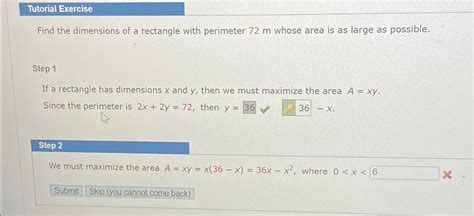 Solved Tutorial ExerciseFind The Dimensions Of A Rectangle Chegg