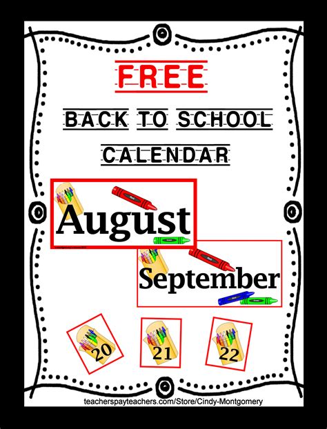 Free Back To School Calendar Printable School Calendar Teacher Time