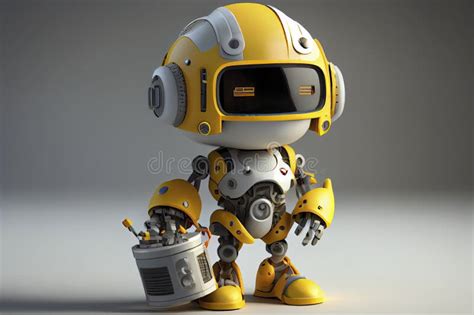 Engineer Robot With D Rendering Cute And Small Artificial Intelligence Assistant Robot Wear