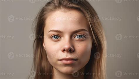 Young Adult Woman With Cute Smile And Blue Eyes Generated By Ai
