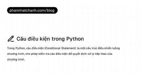 Câu điều kiện trong Python Phan Nhật Chánh