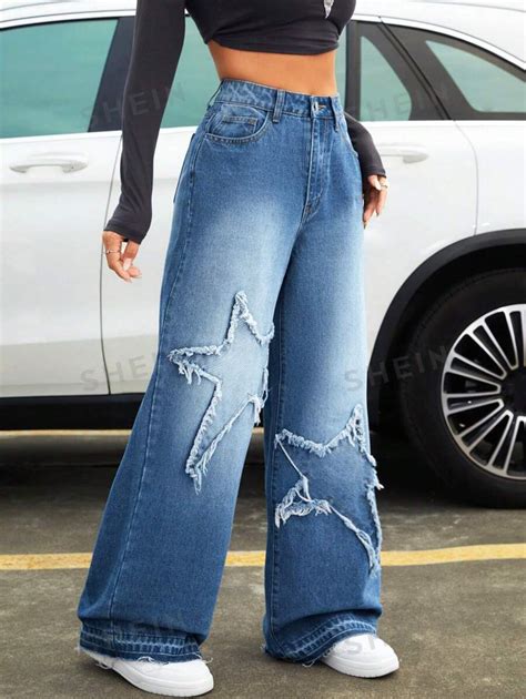Shein Icon Womens Loose Fit Jeans With Star Pattern Print Shein Usa