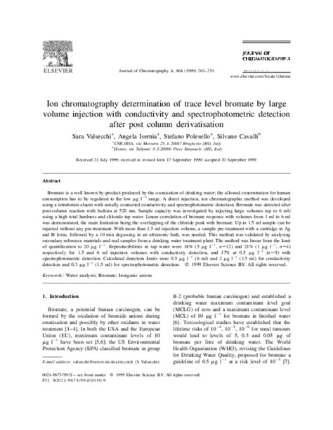 Pdf Ion Chromatography Determination Of Trace Level Bromate By Large Volume Injection With