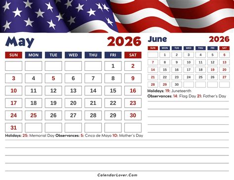 May 2026 Calendar With Holidays United States