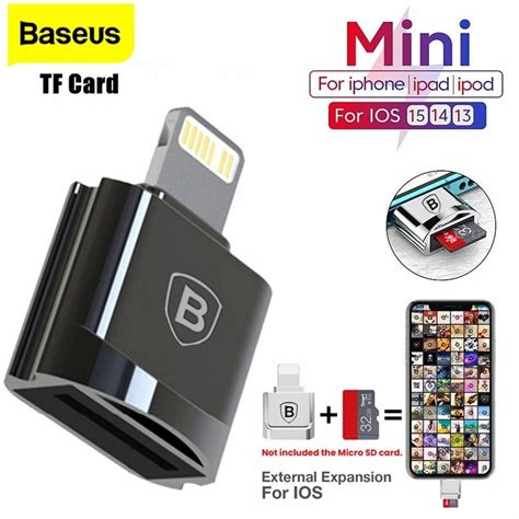 Baseus Mini Micro SD TF Card Reader อะแดปเตอร 8 Pin OTG เครองอานการดหนวยความจาสาหรบ
