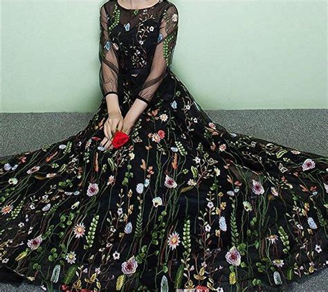 2018 Black Floral Gown Floral Maxi Dress Black Wedding Dress Prom