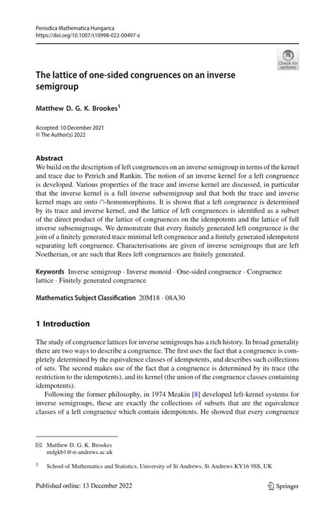 pdf the lattice of one sided congruences on an inverse semigroup