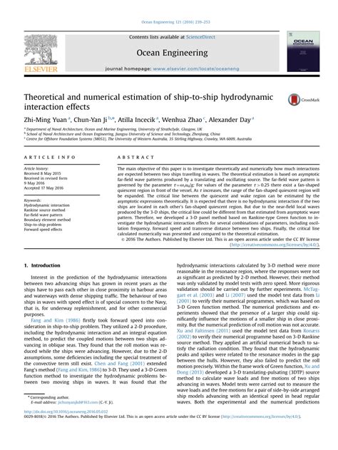 Pdf Theoretical And Numerical Estimation Of Ship To Ship Hydrodynamic Interaction Effects