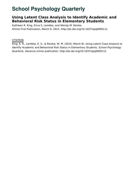 Pdf Using Latent Class Analysis To Identify Academic And Behavioral