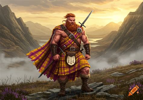Crude Black And White Pencil Sketch Of A Scottish Man In A Kilt
