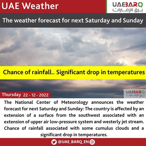 Uae Barq On Twitter Ncm Announces The Weather Forecast For Next