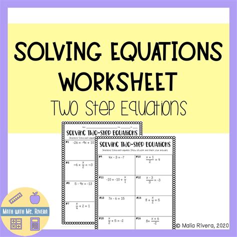 Solving Equations Two Step Worksheet Solving Equations Solving