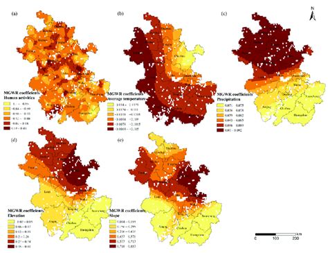 Spatial Distribution Of Mgwr Regression Coefficients For Human Activity