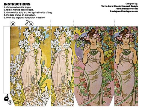 Alphonse Mucha Small Printable Bags 6 Pack Etsy
