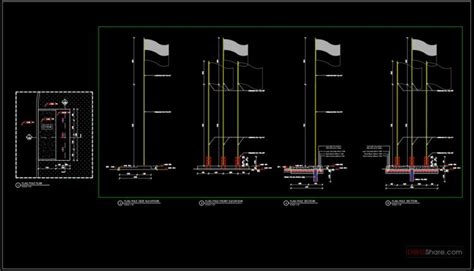 78flag Pole Elevation And Sections Details Autocad File Free Cad