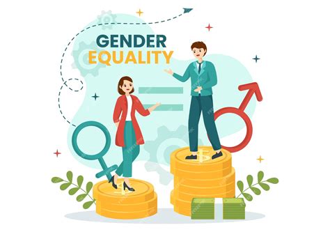 Ilustración Vectorial De Igualdad De Género Con Carácter De Hombres Y Mujeres En Las Escalas Que