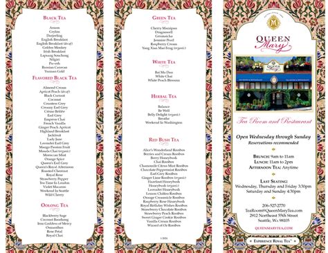 To Go Menu Queen Mary Tea