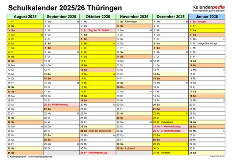 Schulkalender 202526 Thüringen 10 Pdf Vorlagen