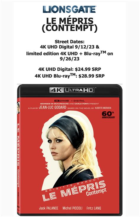Press Release Lionsgate Press Release Le Mépris 1963 4k Uhd