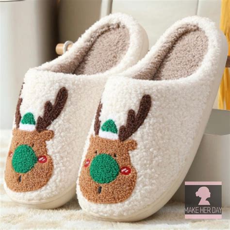 Cute Christmas Slippers Fuzzy Christmas Slippers Reindeer Slippers