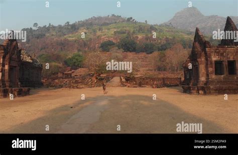 Low Flying Shot At Vat Phou The Khmer Hindu Temple Complex In Laos