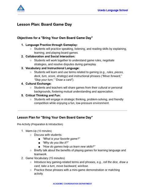 Evening Term 4 Activity 2 Lesson Plan Esl Class Board Game Day Pdf