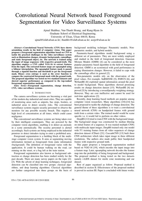 Pdf Convolutional Neural Network Based Foreground Segmentation For