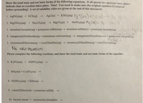 Pre Lab 7 Solubility And Net Ionic Equations Worksheets Library