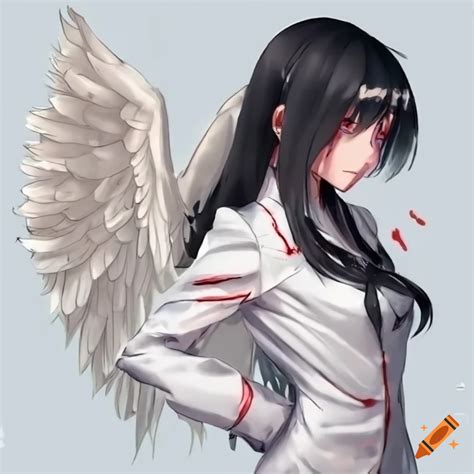 Anime Character With White Wings And Blood On Hands