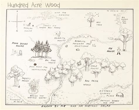 Winnie The Pooh Hundred Acre Wood Map 1926 Illustration By Eh Shepar