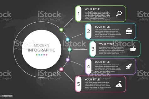 인포그래픽 요소 벡터에 대한 창의적인 개념 5 옵션 단계 목록 프로세스 그래프의 추상 요소 단계 옵션 부분 또는 프로세스가 있는 다이어그램 타임라인 인포그래픽 워크플로 또는