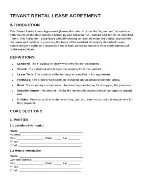 Tenant Rental Lease Agreement Template Blank Fillable Template Fill