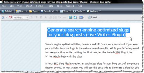 Generate Search Engine Optimized Slugs For Your Blog Posts Live Writer