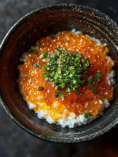 Delicious Ikura Donburi With Fresh Scallions And Sesame Seeds Stock Illustration Illustration