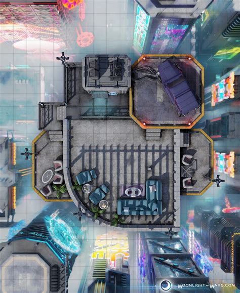 Neon Skytop Moonlight Maps Sci Fi Cyberpunk Rpg Cyberpunk City Tabletop Rpg Maps