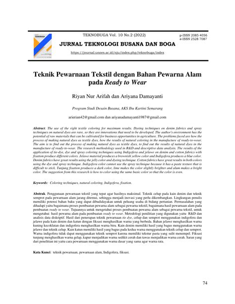 Pdf Teknik Pewarnaan Tekstil Dengan Bahan Pewarna Alam Pada Ready To Wear