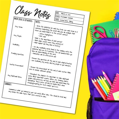 Class Note Taking Template Etsy